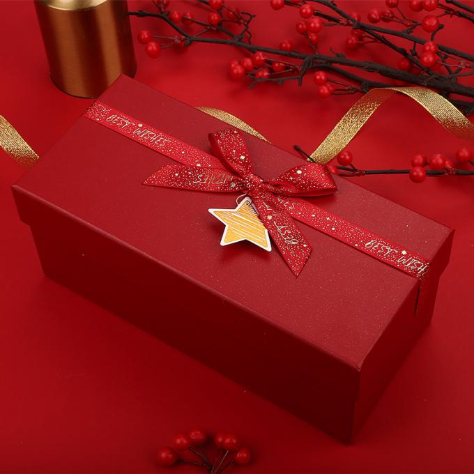 Red Pantone Paper Paperboard Gift Boxes With Ribbon Lid And Based Shape ...